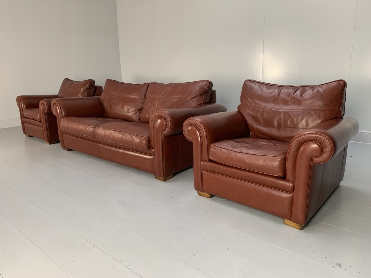 Duresta Garrick Sofa & 2 Armchair Suite - In Tan Brown Niven Leather ...